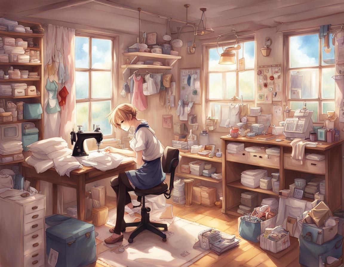 Anime Sewing room - AI Generated Artwork - NightCafe Creator