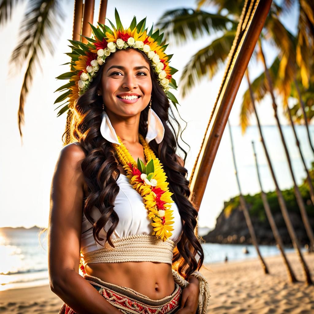 tahitian woman in traditional clothes on tahitian island - AI Generated ...
