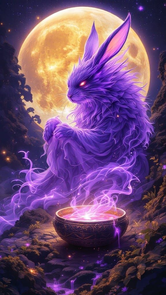 The Jade Rabbit lives on the Moon preparing the elixir of immortality.