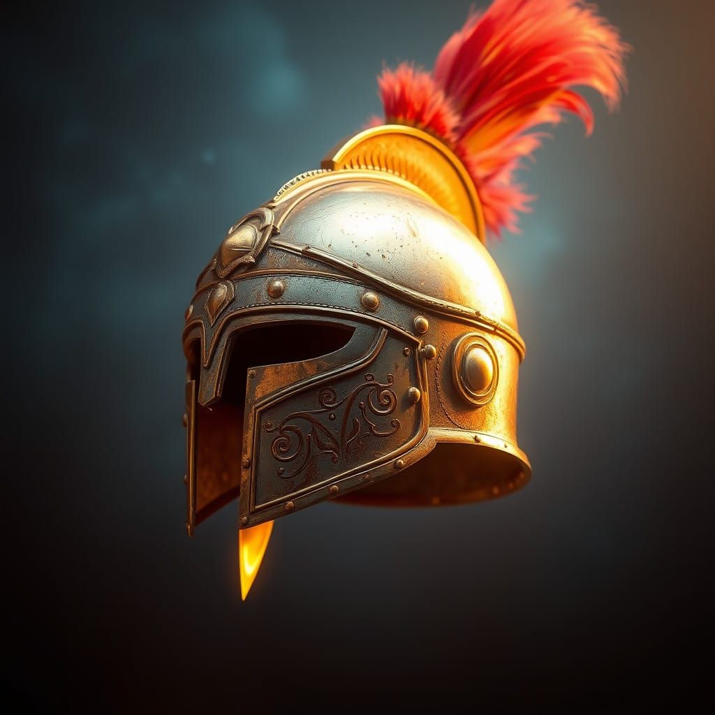 Helmsman - Weathered, Ornate Helmet in Mid-Air, Suspended by...