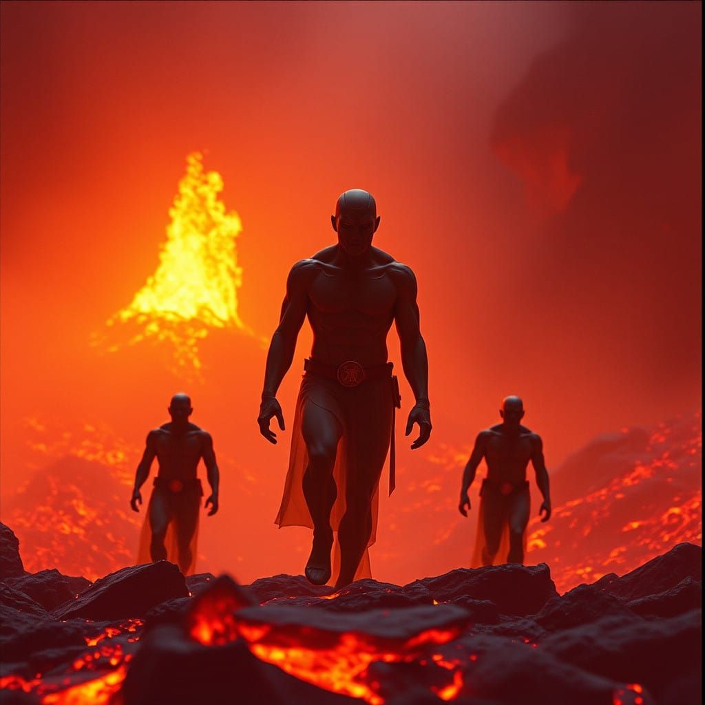 Bloco de magma e chamas em forma humana, como um Elemental. Cinematic ...