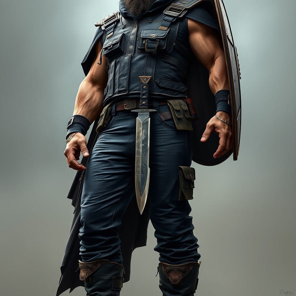 Gritty Fantasy Warrior in Bulletproof Armor - AI Art