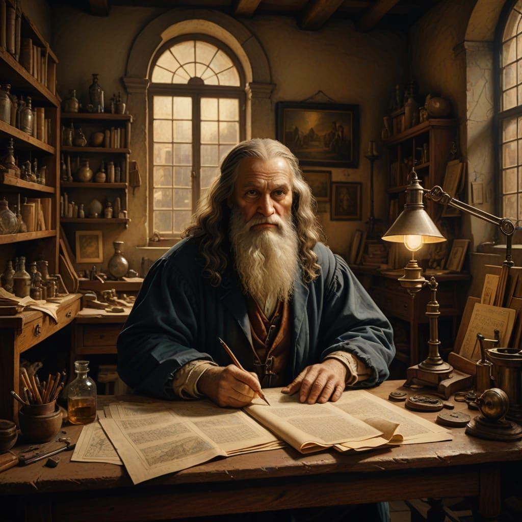 Renaissance Master in His Studio, Oil Painting in ... - AI Art