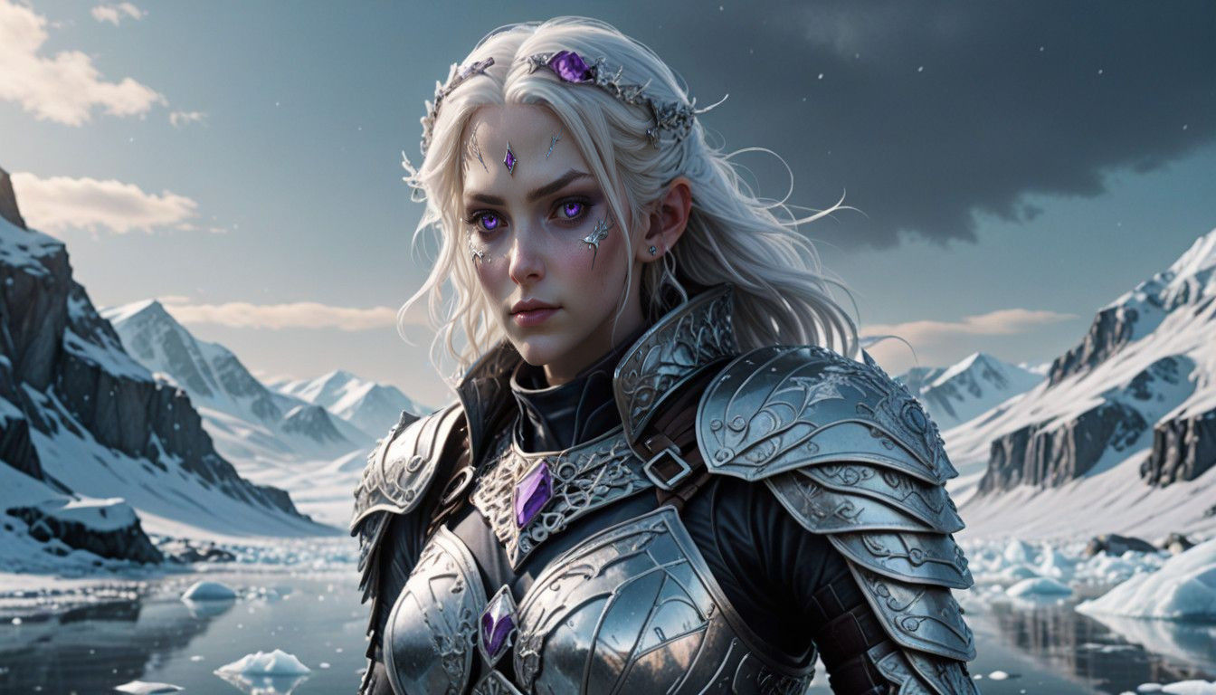 Heart of Ice - Icebound Drow Warrior Walks Arctic Coast