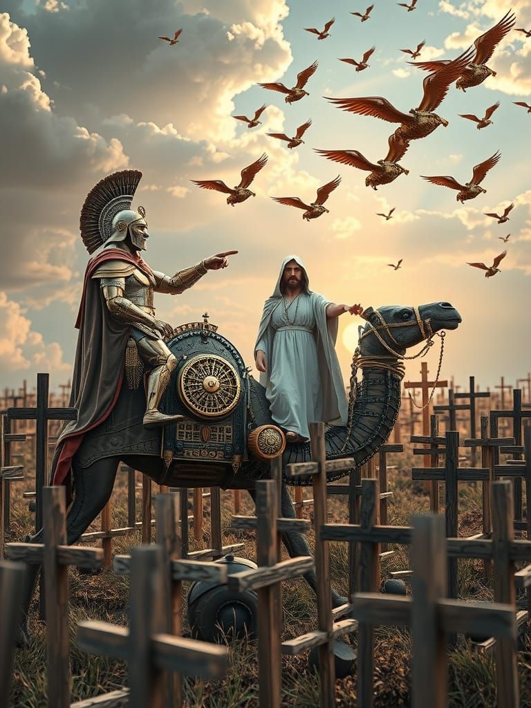 Steampunk Centurion on Robot Camel in Hyperrealist... - AI Art