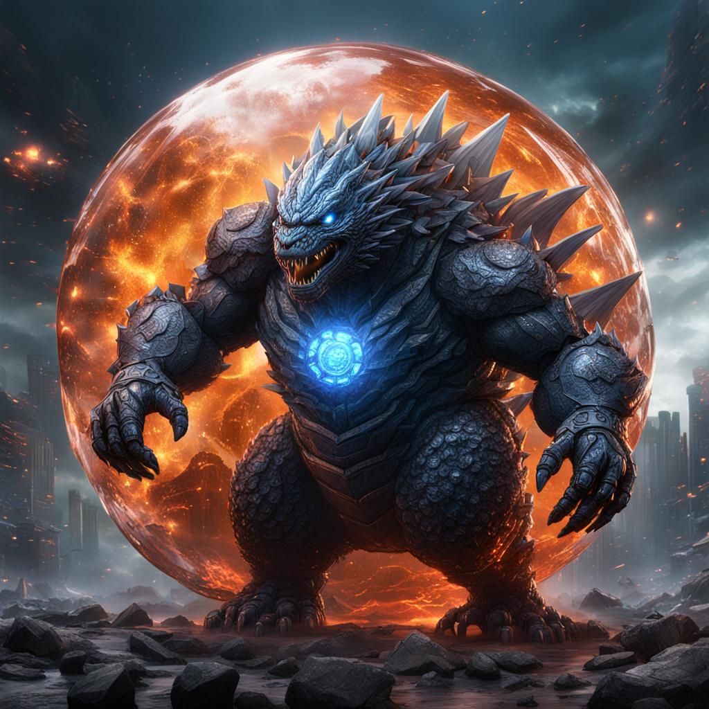 Mecha-Godzilla in one ball of crystal - AI Generated Artwork ...