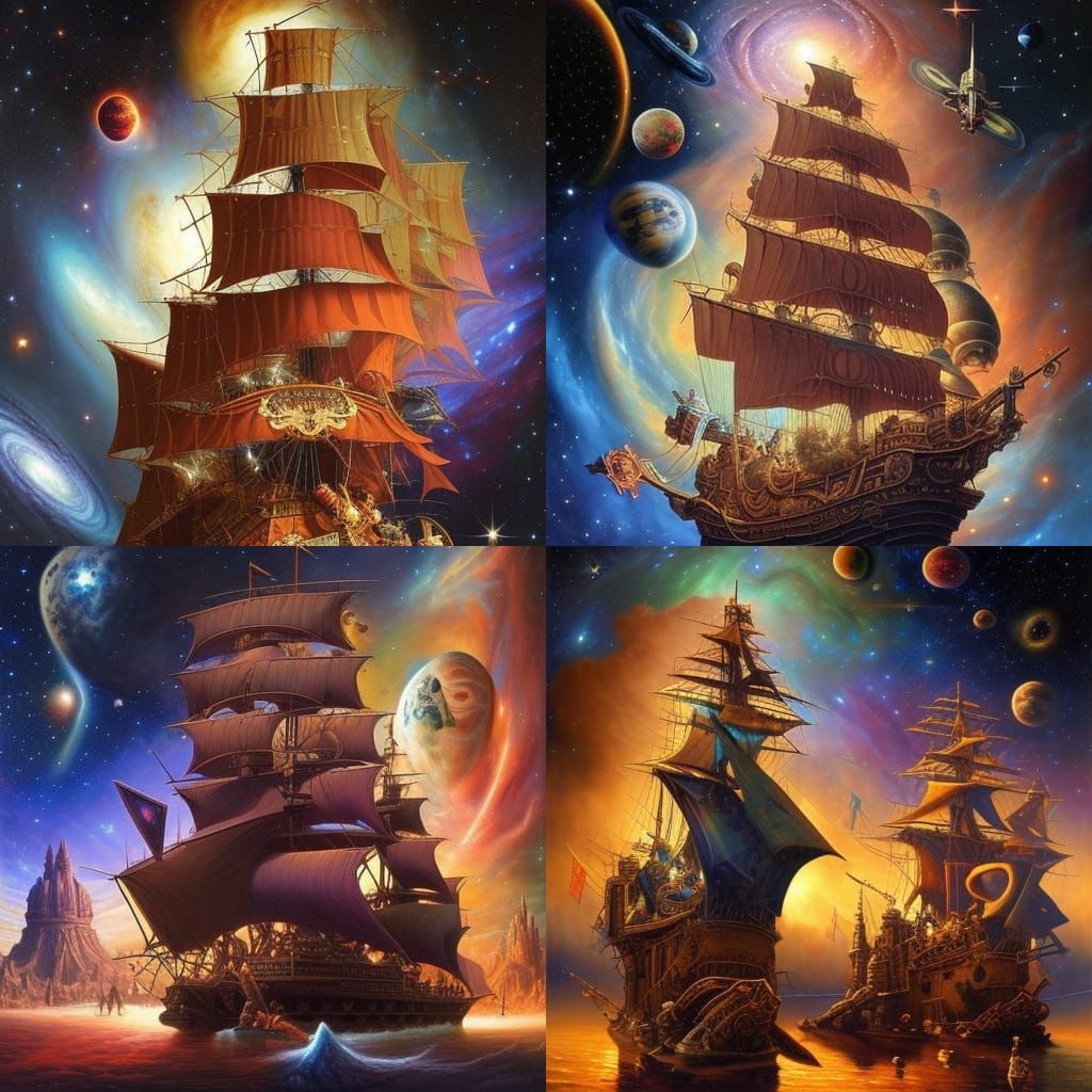 very elaborate complex intricately pirate ships sailing above the ...