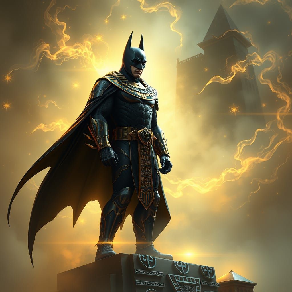 Egyptian God Batman in action - Divine Dark Knight in Ancien...