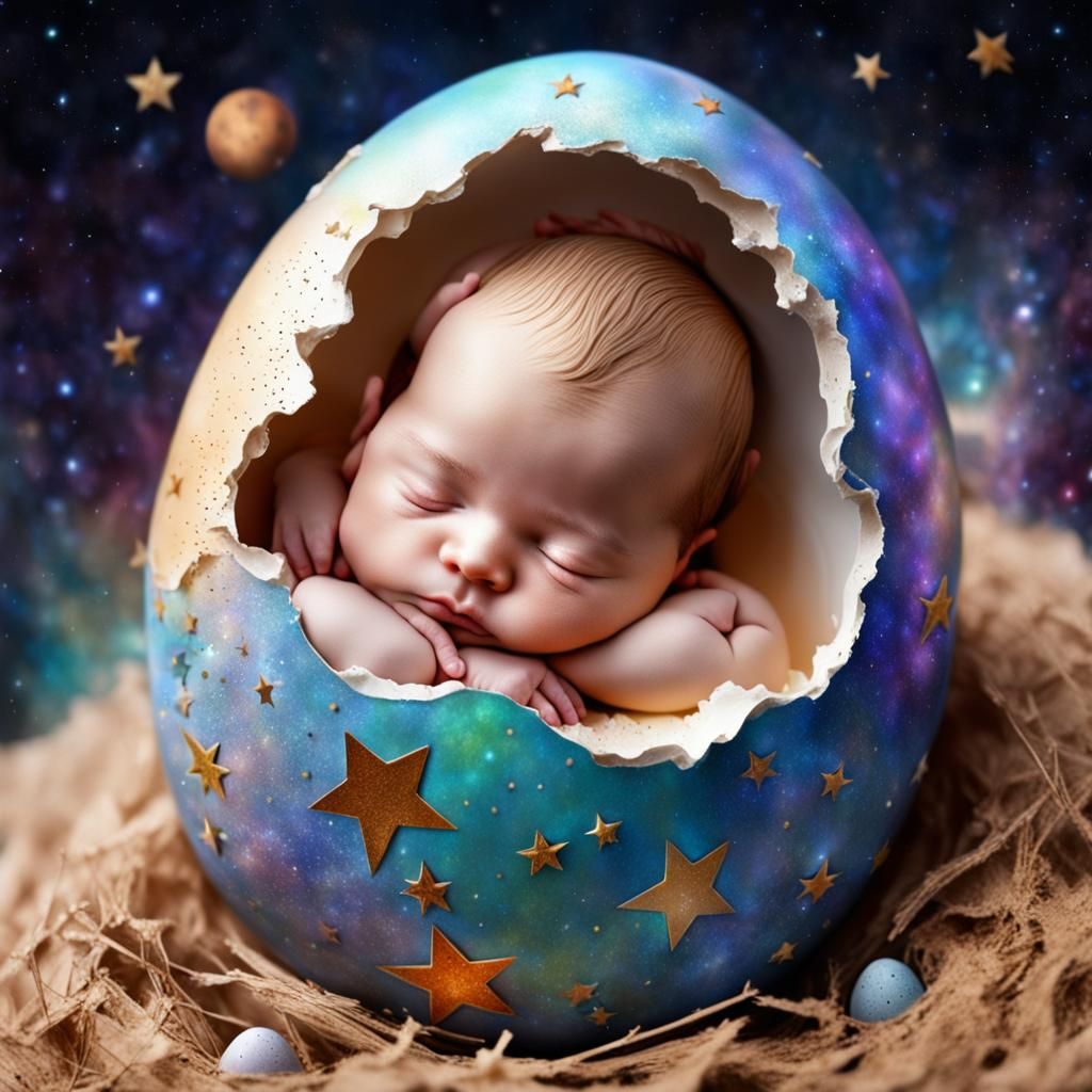Baby sleeping in egg shell - AI Generated Artwork - NightCafe Creator