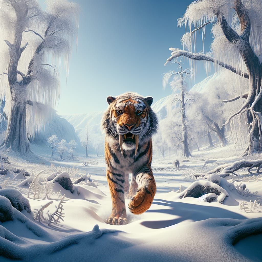 Sabertooth tiger in snow - AI Generated Artwork - NightCafe Creator