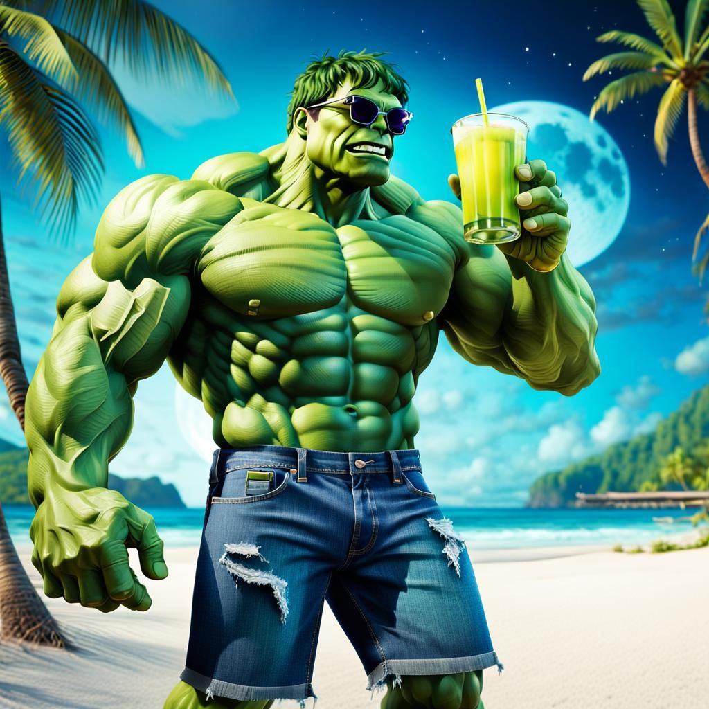 Incredible Hulk On the Beach - AI Generated Artwork - NightCafe Creator