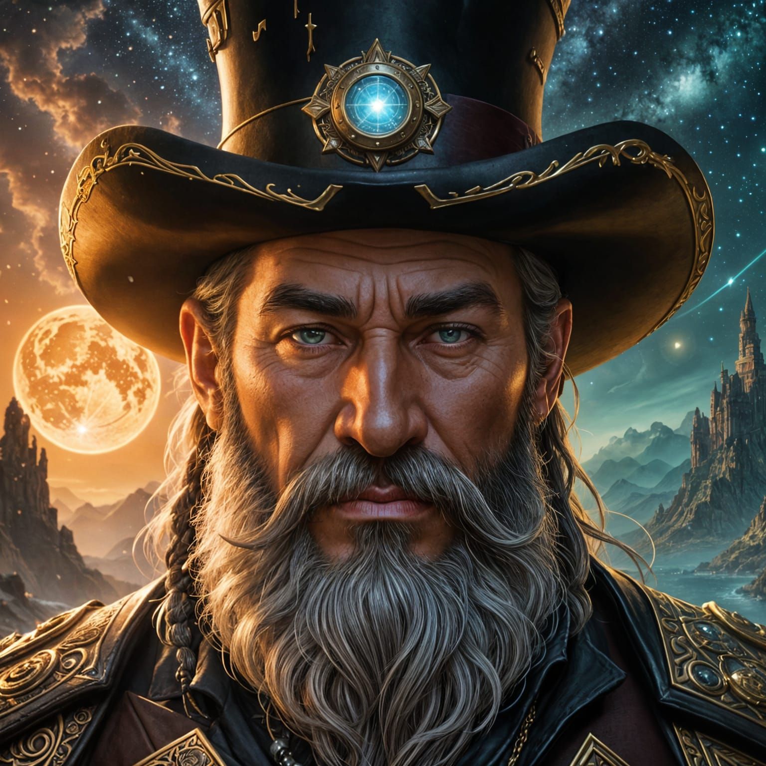 Glamorous Dwarven Pirate Captain Under Starry Nigh... - AI Art
