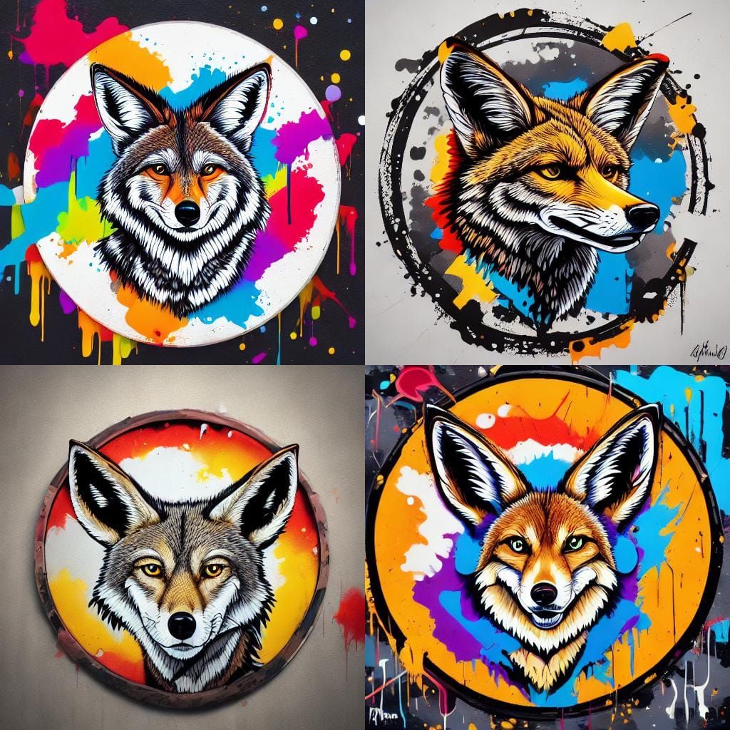 Bold Red Graffiti Coyote Icon in a Circle - AI Art