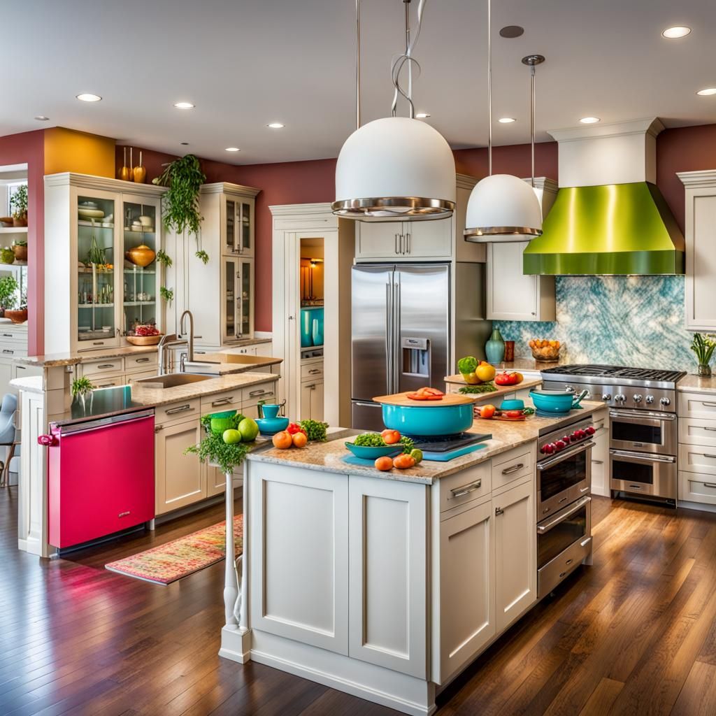 An elegant kitchen with all the top end appliances, gadgets, furniture ...