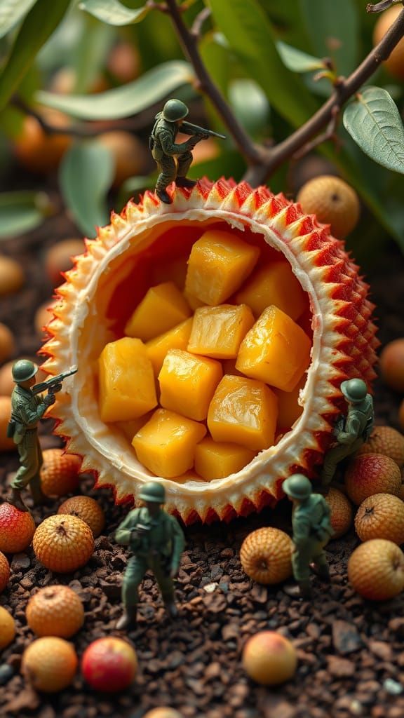 Tiny Soldiers Surround a Giant Lychee in Hyper-Rea... - AI Art