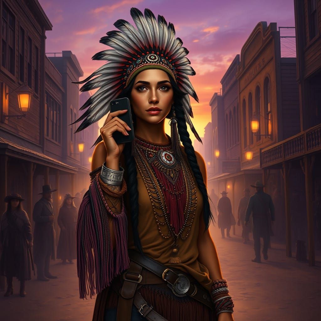 A mobile phone store in a Wild West town in 1865 where there are gunmen ...