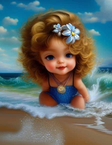 Toddler playing in waves at beach - AI Generated Artwork - NightCafe ...