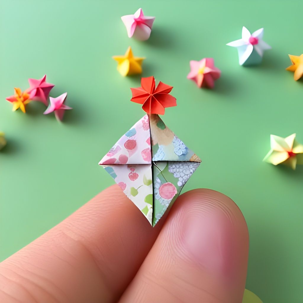 A tiny human’s origami craft of paper and card and. Colours and folded ...