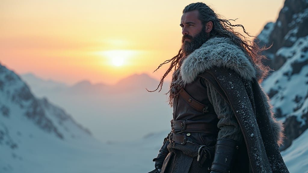 Viking Warrior Stands Tall in Frosty Wilderness - AI Art