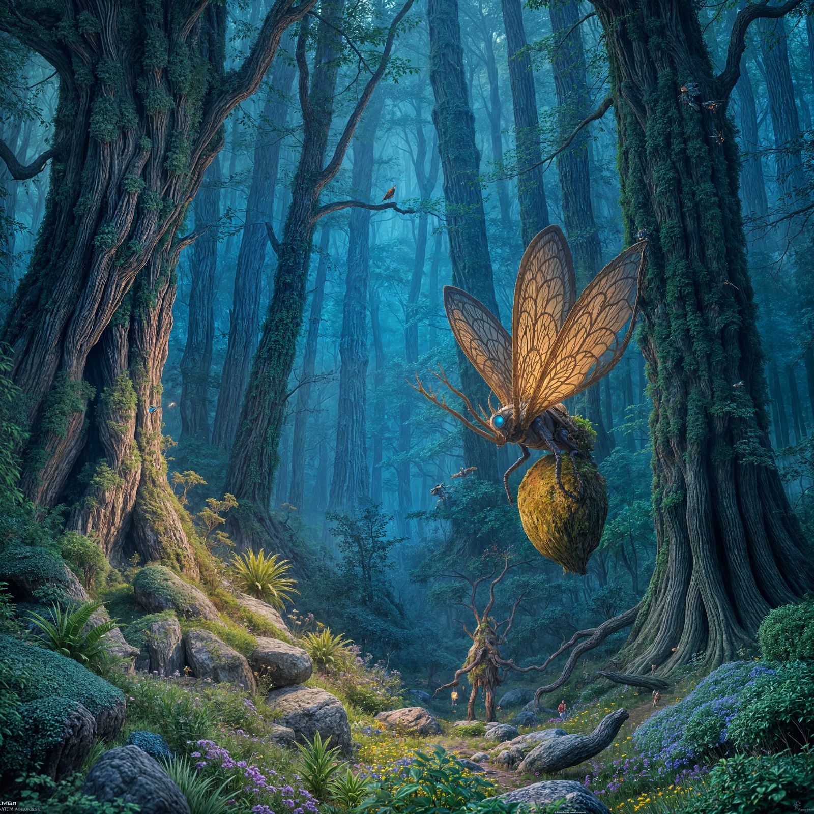 Child of the trees and insect - Whimsical Insect in an Encha...