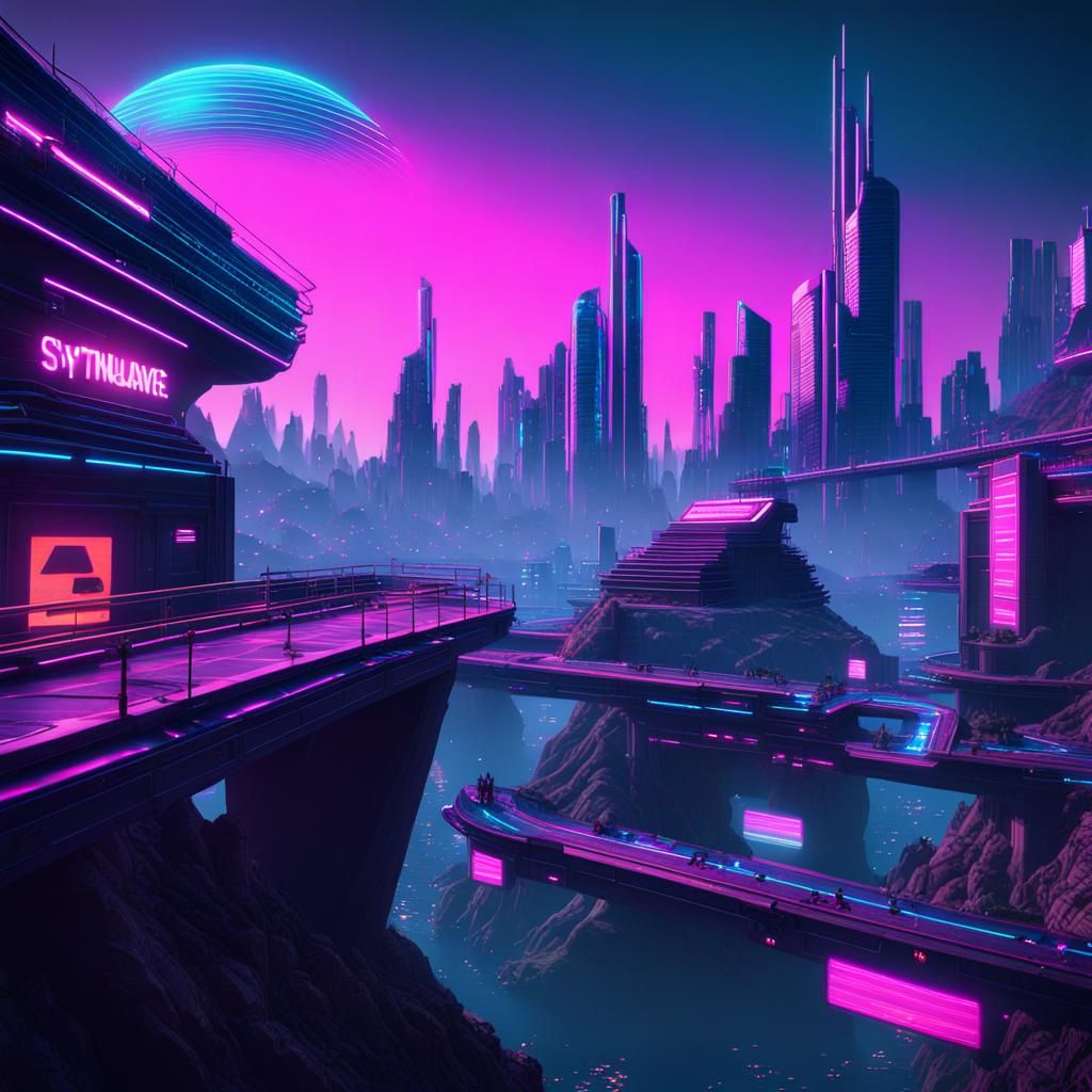 Synthwave bar in a Synthwave City - AI Generated Artwork - NightCafe ...