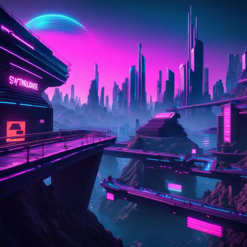 Synthwave bar in a Synthwave City - AI Generated Artwork - NightCafe Creator