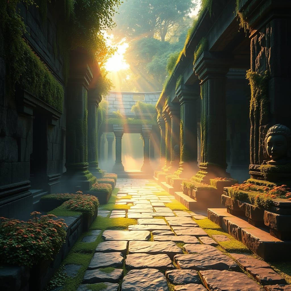 Mystical Sunrise Temple in Vibrant Bioluminescent ... - AI Art