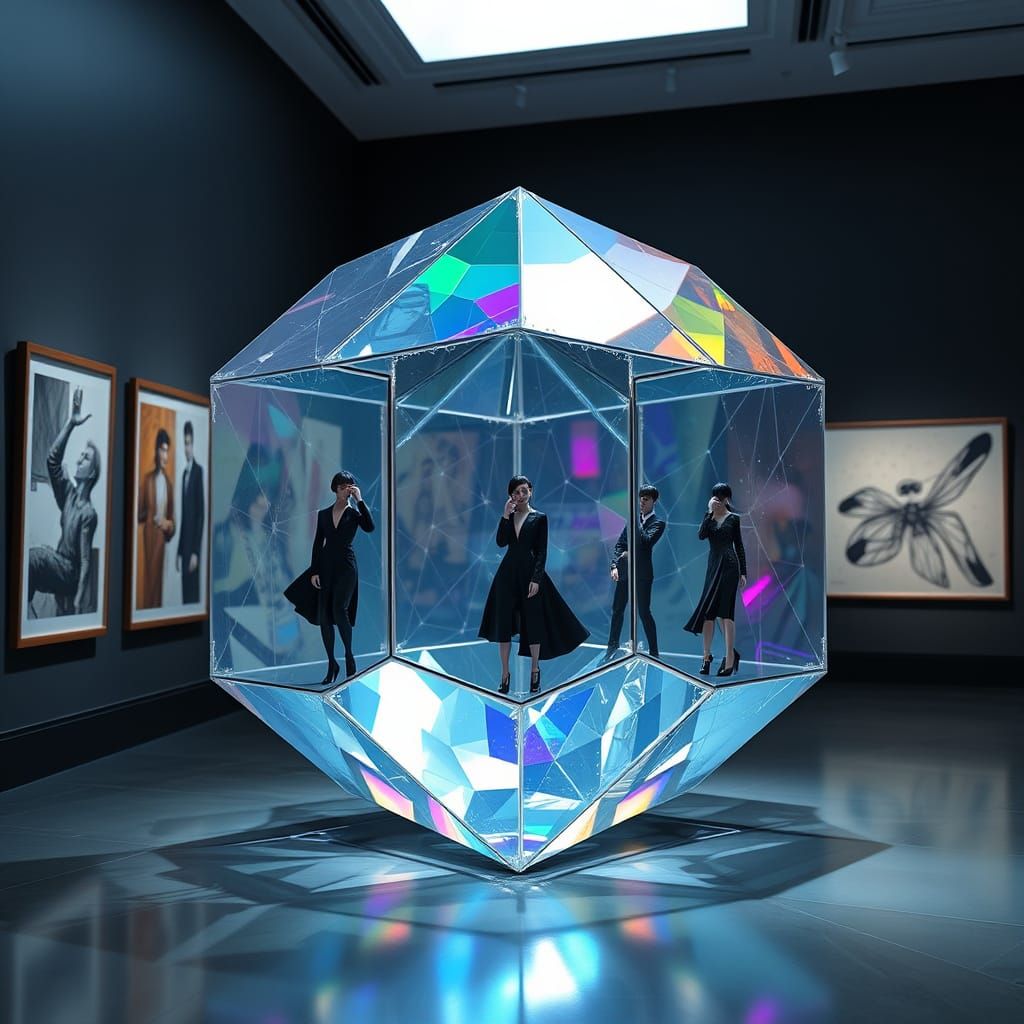 Surreal Hypercube Emerges in Gallery, Iridescent C... - AI Art