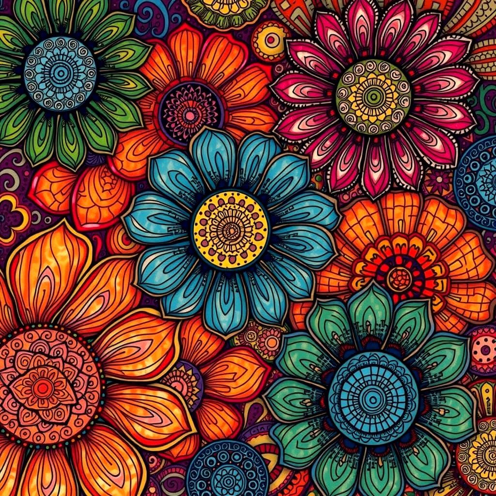 a whimsical colorful neurographic zentangle ink and watercolor drawing ...