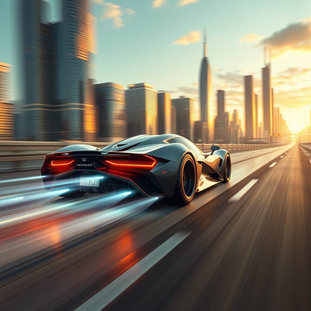 Futuristic Supercar Speeds Down Hyper-Speed Highwa... - AI Art