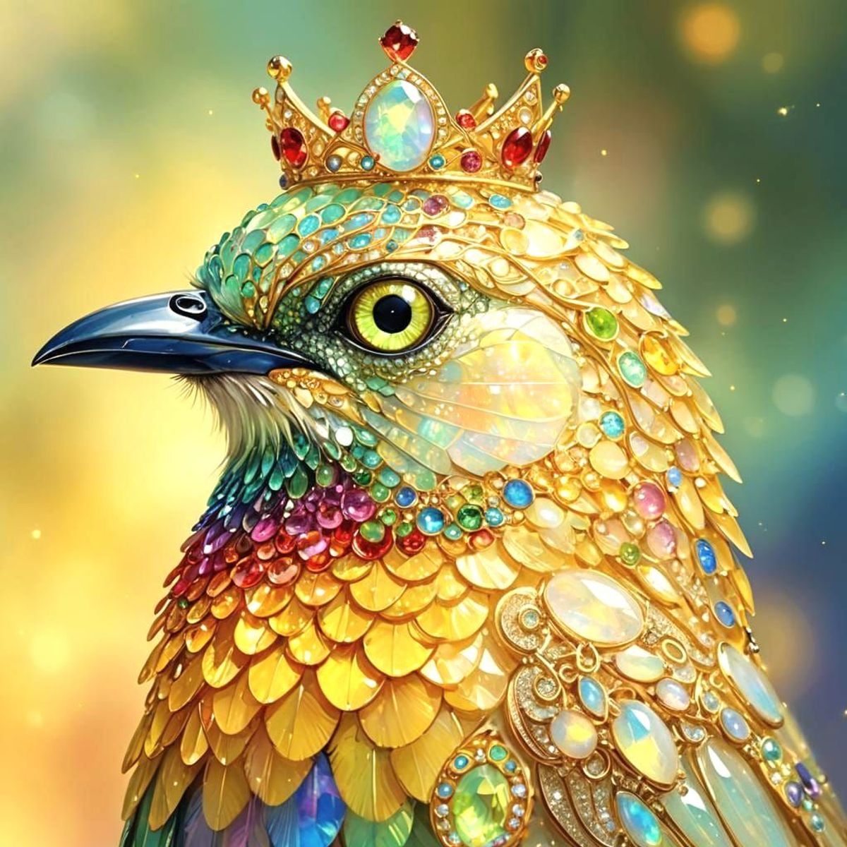 Finch of Green Envy - Sparkling Mint-Tourmaline Bird with Go...