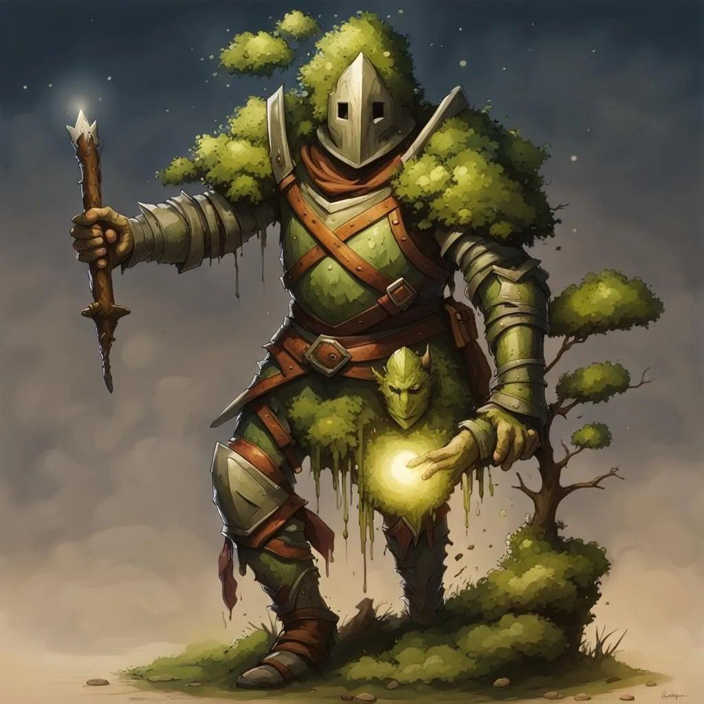 Adventurer character with mossy armor and stone he... - AI Art