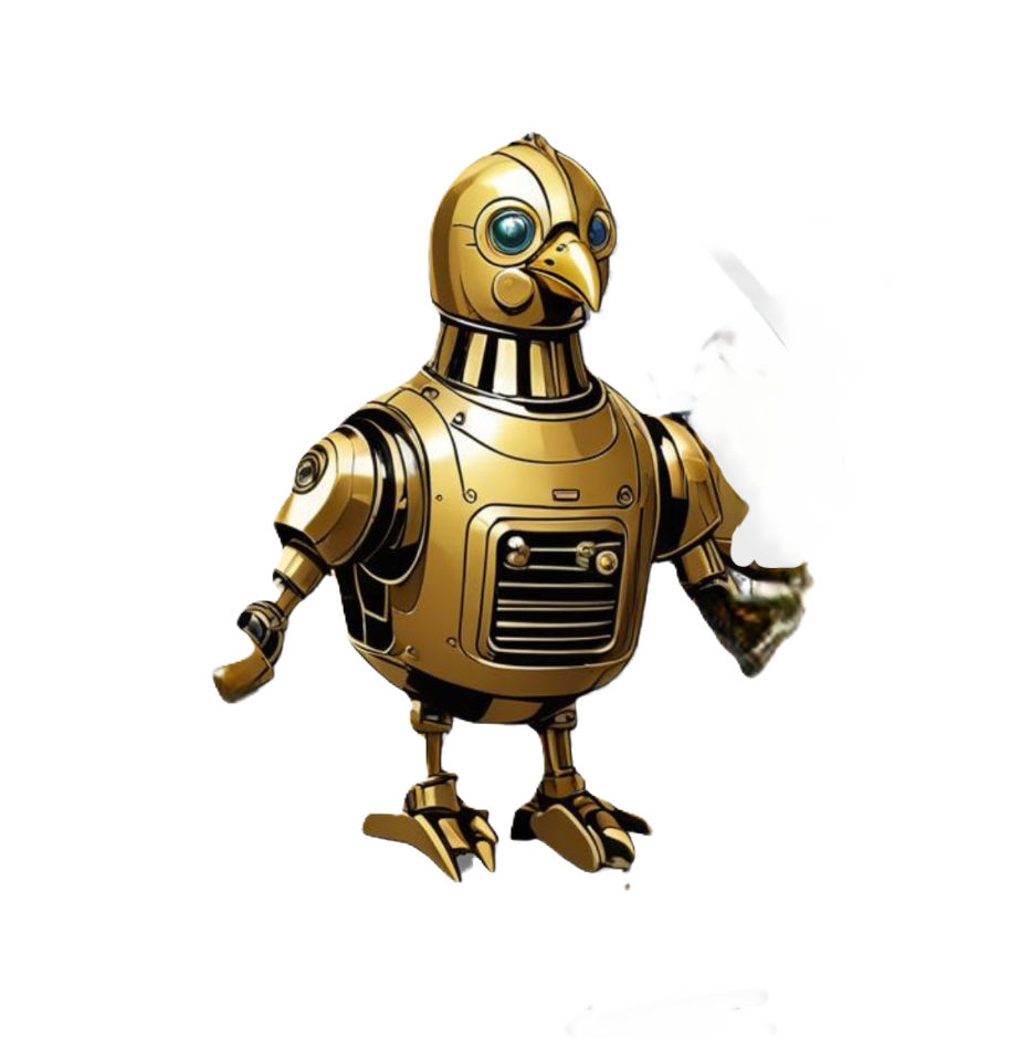 cartoon, happy C3P0 chicken, gold wings, Screen print, pop art, splash ...