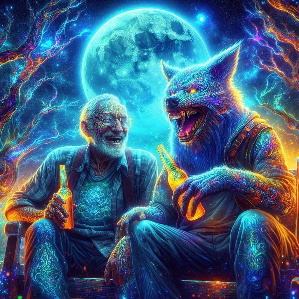 A Werewolf and a Man have been best friends for years drinking beer and ...