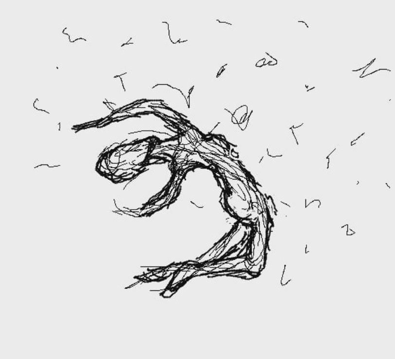 simple line drawing of thin woman floating in the darkness of space ...