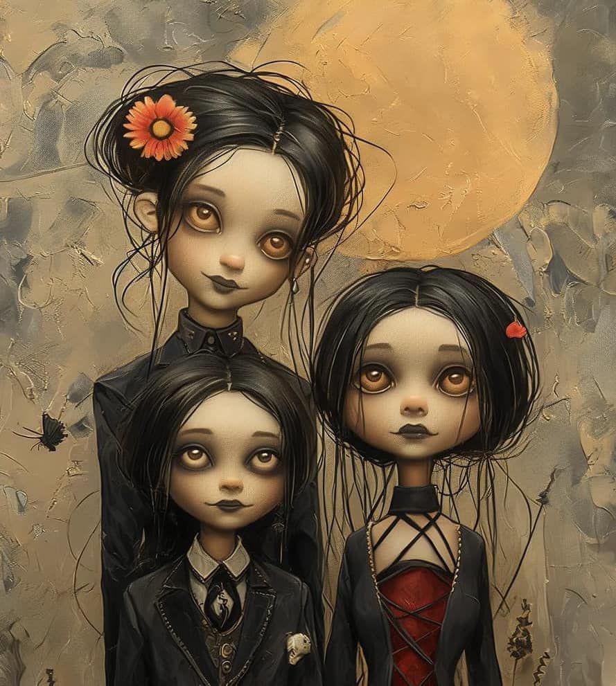 The three Gothic girls, - Three Gothic Girls in a Burton-esq...