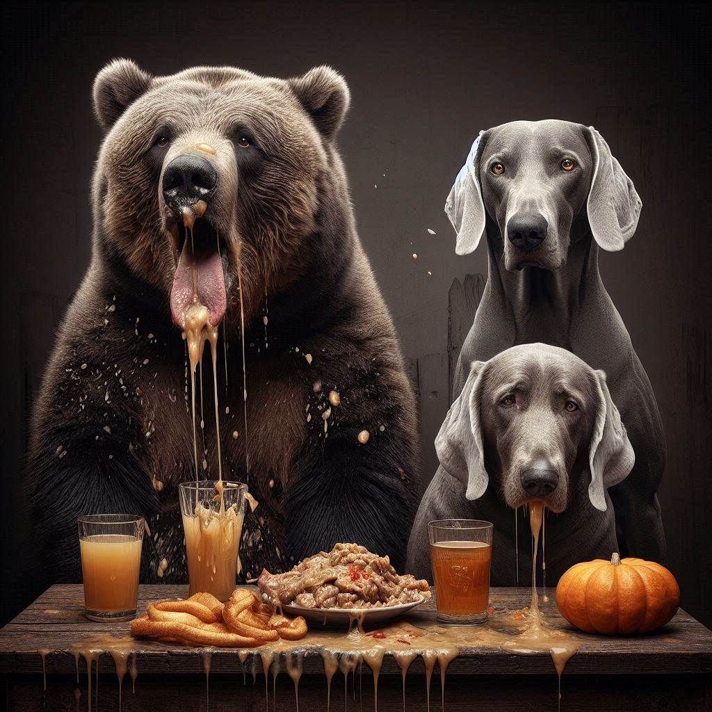 Photograph Portrait: vomiting drunken obese Kodiak Bear; throwing up on ...