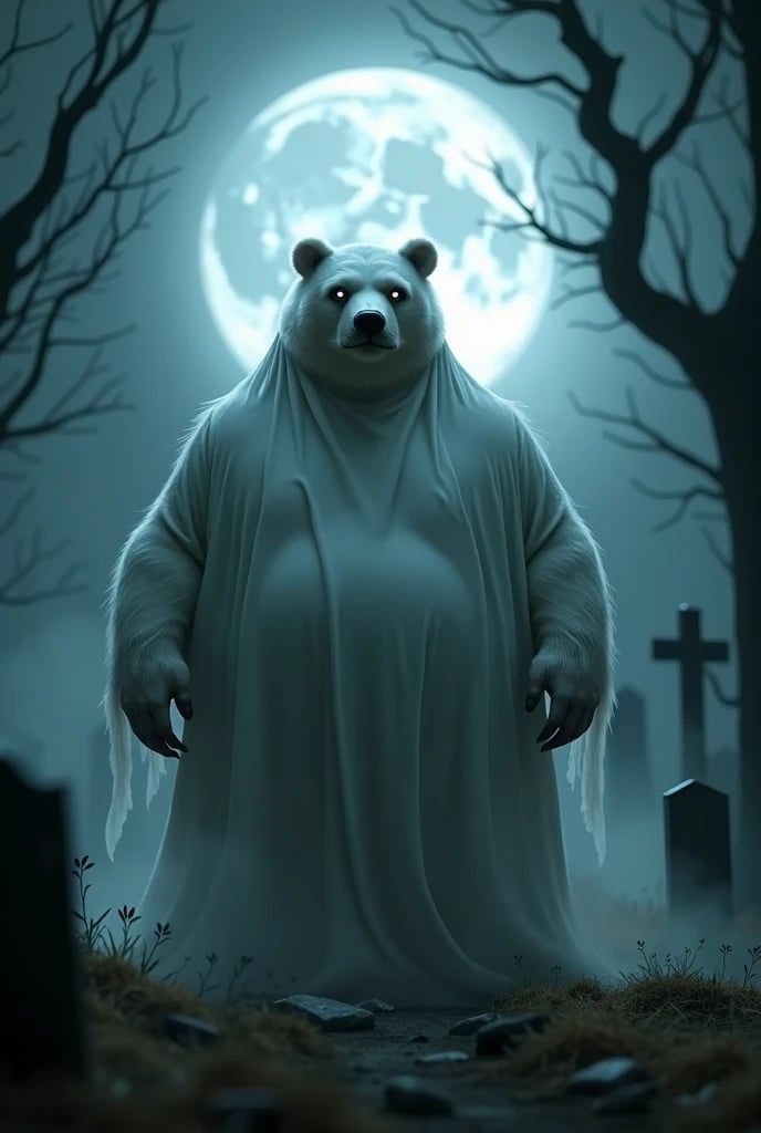 Microphotograph Portrait: Obese Bear-Ghost; wearin... - AI Art
