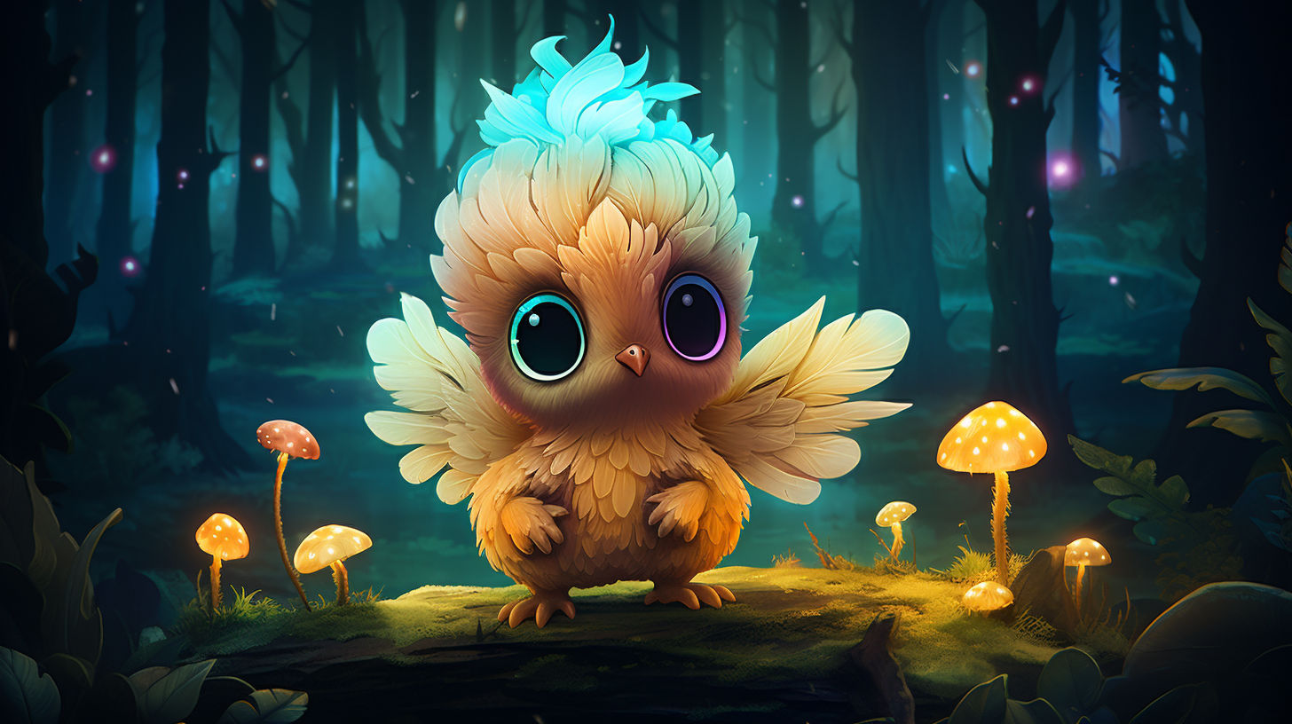 baby bird cryptid creature - Glowing Baby Creature in Mushro...