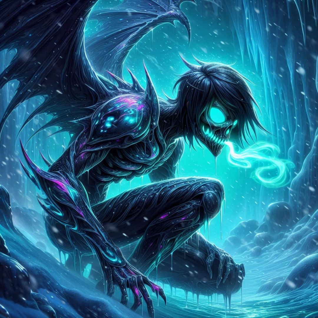 full body Iridescent shiny wet bioluminescent handsome reaper skyperson ...