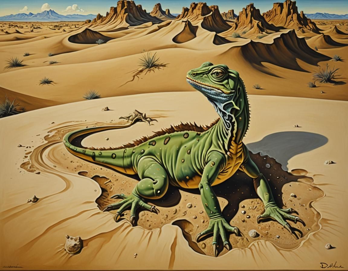 Sonora desert lizard in sand surrealism Salvador... - AI Art
