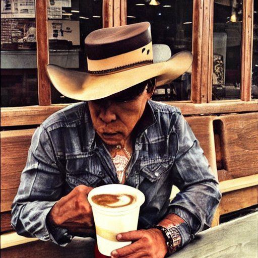 grizzled cowboy drinking a latte in a wild west starbucks, by ansel ...