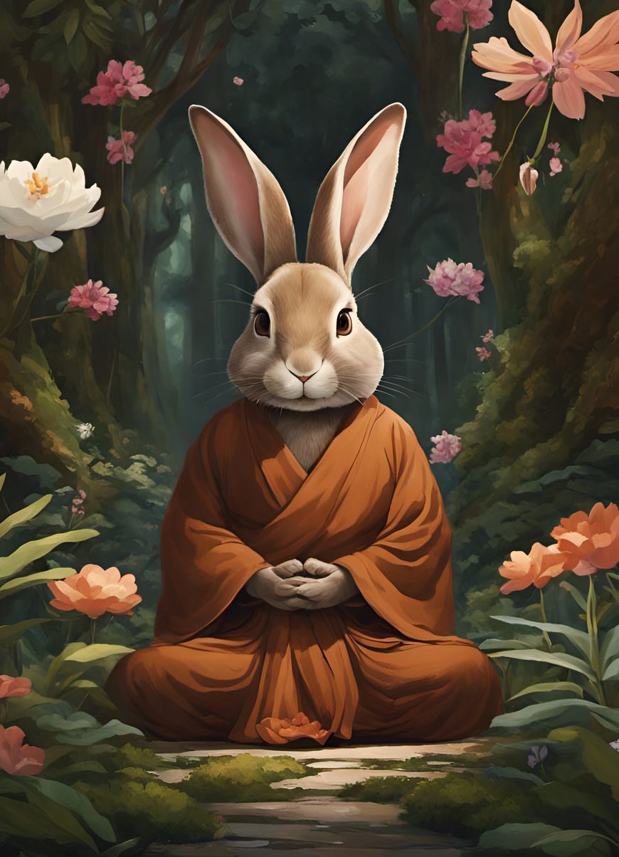 Meditating Rabbit (Creative Upscale 100%) - AI Generated Artwork ...
