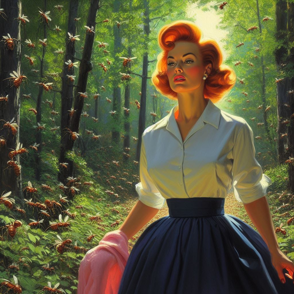 red hair in big bouffant 1958 style, mature, alluring idealized face ...