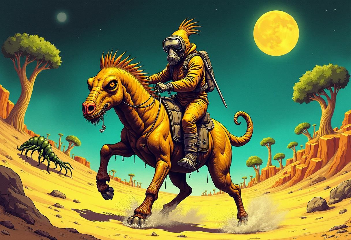 abandoned amusement park guarded by skeletal pythons with clown heads ...