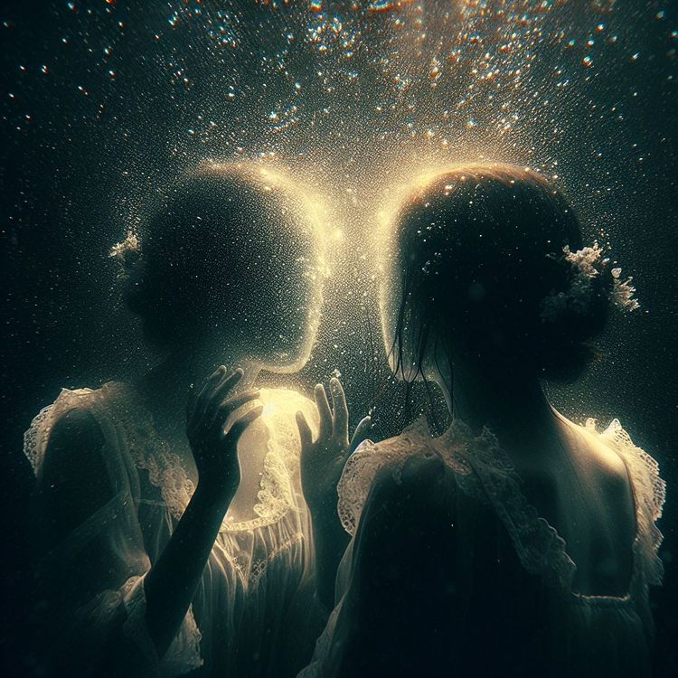 Abstract Night Sky with Moon and Ocean Waves - AI Art