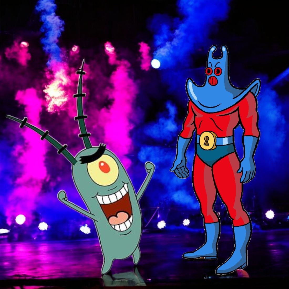 Plankton and manray from SpongeBob as cartoon metal rock band, playing ...