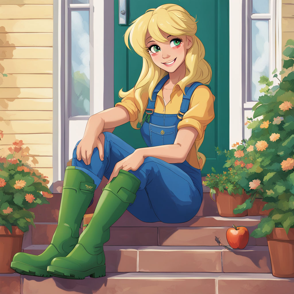 Human Applejack Gardening Scene - AI Art