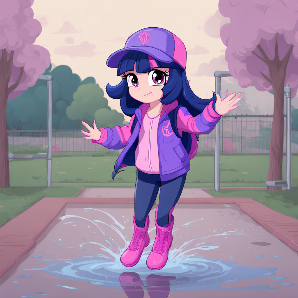 Twilight Sparkle, A human girl with navy blue hair with pink/purple ...