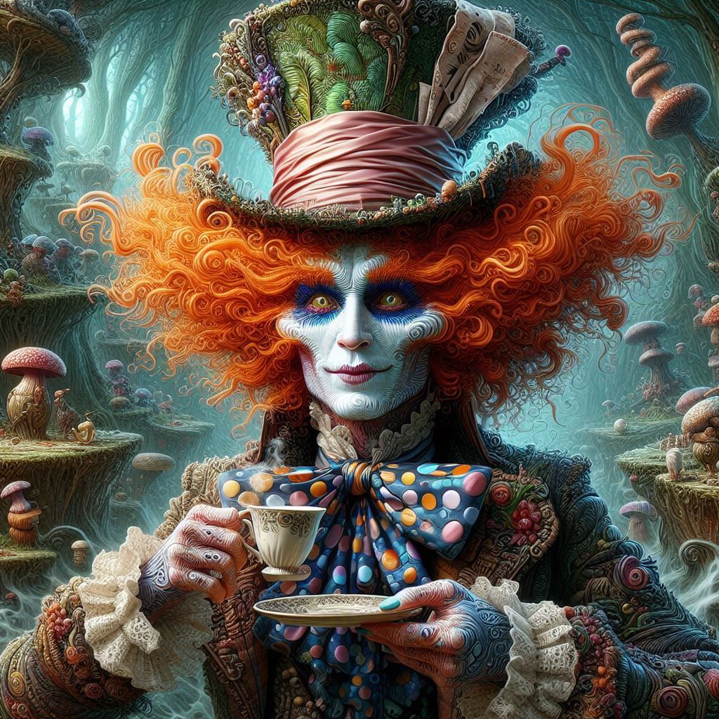 interpretation of a fractal Mad hatter, human face, white face paint ...